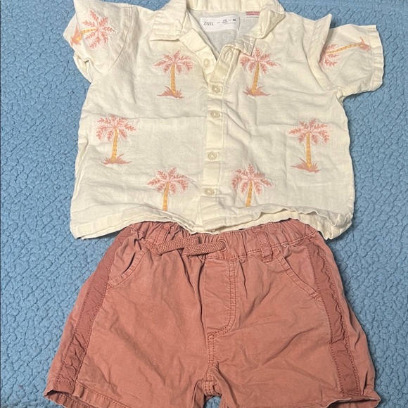 Zara | Matching Sets | Zara Palm Tree Print Shirt And Shorts Set | Poshmark